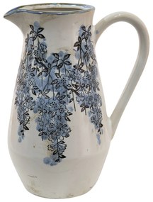 Béžový keramický džbán s modrými květy Maun L - 20*14*25 cm