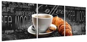Obraz kávy a croissantů (120x40 cm)