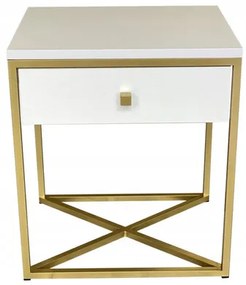 Noční stolek GOLDEN II - bílá matná/zlatá
