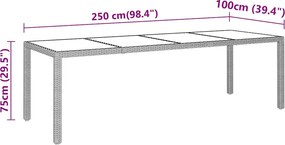 Zahradní stůl 250 x 100 x 75 cm tvrzené sklo a polyratan šedý 310593