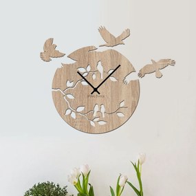 dřevo života Nástěnné hodiny PTÁCI Zvolte barvu dekoru: Dub Sonoma, Zvolte velikost hodin (cm): 35x35, Barva ručiček: Černé