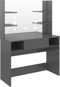 Kosmetický stolek s LED světly 100x40x135 cm MDF zářivě šedý 331543