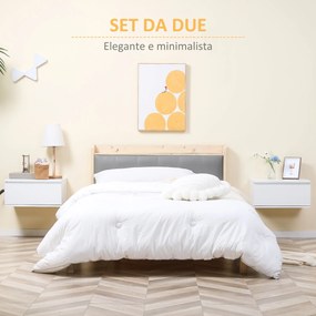 HOMCOM Sada 2 moderních nočních stolků s výsuvnou zásuvkou a závěsným designem do ložnice a obývacího pokoje, z dřevotřísky a MDF, 49x38x23cm, bílá