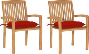 Zahradní židle 2 ks červené podušky masivní teak 3063273