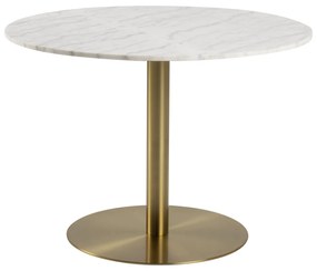 Okrągły stół do jadalni z marmurowym blatem Biało - złoty FENSI