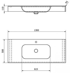 Sapho EMICO umyvadlo, Rockstone, 130x50cm, límec L, bílá mat EM130-B1M-L