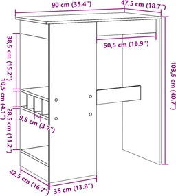 vidaXL Barový stůl s regály 90 x 47,5 x 103,5 cm kompozit [854337] Barva: kouřový dub