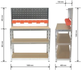 Policový regál s pracovní plochou | 3 police | 1000 x 400 x 1360 mm Matabro MB-SH07