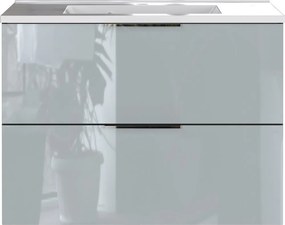 Šedá lesklá závěsná skříňka s umyvadlem 81x61 cm Vasio – Germania