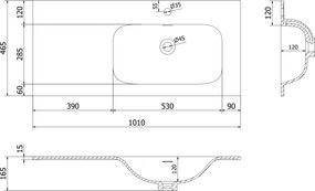 Mexen Rivel, koupelnová skříňka 100 cm s pravým umyvadlem Vela, 2S, 1D, drážkovaná, bílá matná, 91A23-10047-3-BBFFF01-W23P01