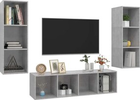 vidaXL 3dílný set TV skříněk dřevotříska [3079749] Barva: šedá s vysokým leskem