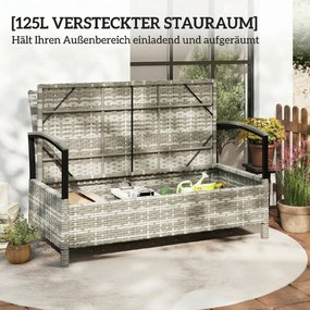Zahradní lavice s úložným prostorem 2místná lavice s polštáři Úchyty 125L Polyratan 123 x 70 x 82 cm Tmavě šedá barva