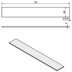 Sapho Police 700x100x8mm, mléčné sklo - 22483