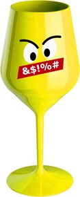 NAŠTVANÝ SMAJLÍK - žlutá nerozbitná sklenice na víno 470 ml