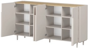 Komoda Amilio 200 cm na nožkách - kašmírová / dub olejovaný / kašmírové úchytky