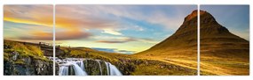Obraz hory a vodopádů na Islandu (170x50 cm)