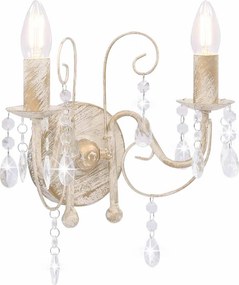 Nástěnná lampa s korálky bílá patina 2 x žárovka E14 281590