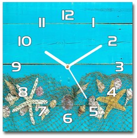 Wallmuralia Skleněné hodiny na stěnu Hvězdice a mušle 30x30 cm