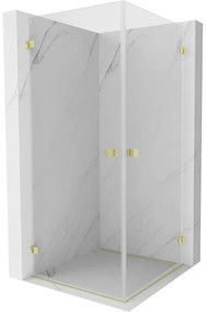 Mexen Lunar-B Duo, výklopný sprchový kout 100 x 100 cm, 8mm čiré sklo, zlatý matný profil, 832-100L-100P-55-00