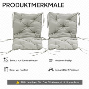 Outsunny sada 2 polštářů na sezení, 98 x 50 cm Polštář na židli s poutky, potah z tkaniny, tloušťka 8 cm Světle šedý