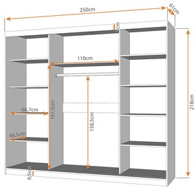 Šatní skříň ALBA I 250 cm dub sonoma/černá