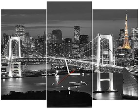 Gario Obraz s hodinami Most Tokyo Bay - 3 dílný Rozměry: 80 x 40 cm