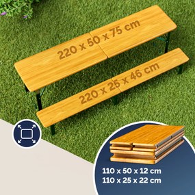 Pivní set se stolem a lavicemi 220cm skládací 10 osob vysoké nosnost masivní dřevo