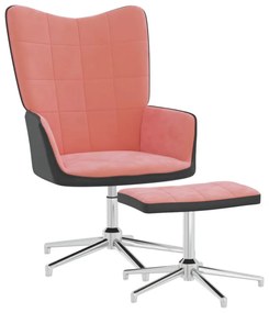 Relaxační křeslo se stoličkou růžové samet a PVC,  327868 HangarStore.cz