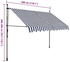 vidaXL Marketos Ručně zatahovací markýza s LED světlem 300 cm modrobílá