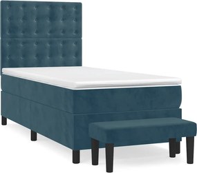 Box spring postel s matrací tmavě modrá 100x200 cm samet 3138071
