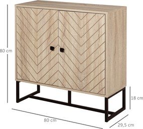 HOMCOM Kuchyňský Kredenc s 2 Dveřmi a Policemi - Úložný Kabinet pro Jídelnu, Obývací Pokoj a Ložnici, Moderní Styl 80x29,5x80 cm Přírodní Dřevo a Čer…