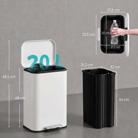 HOMCOM pedálový odpadkový koš 20 l, krémový