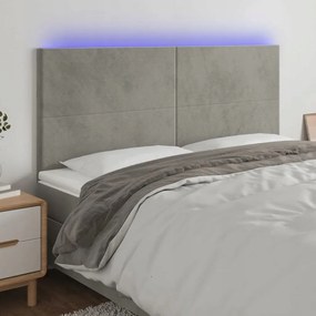 Čelo Postele S Led Tmavě Zelené Samet Světle šedá 200 x 5 x 118/128 cm