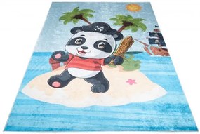 Dětský kusový koberec vhodný k praní BAMBINO 2330 Medvídek Ostrov Moře Loď modrý Rozměr: 80x150 cm