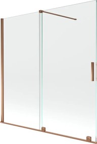 Mexen Velar, 2-křídlová posuvná vanová zástěna 160 x 150 cm, 8mm čiré sklo, růžové zlato, 896-160-000-01-60
