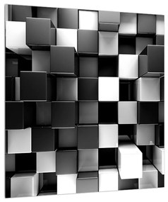 Abstraktní černobílý obraz - kostky (40x40 cm)
