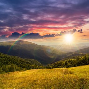 Obraz duhová krajina + háčky, hřebíčky, čistící hadřík ZDARMA Velikost (šířka x výška): 100x100 cm