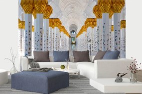 DIMEX | Samolepicí vliesová fototapeta na zeď Mešita v Abu Dhabi MA-5-0972 | 375 x 250 cm | bílá, žlutá