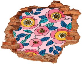 Wallmuralia Nálepka 3D díra na zeď Růžové květiny 90x70 cm