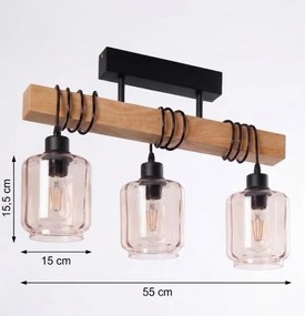 BRILAGI - Přisazený lustr WOOD GLASS 3xE27/60W/230V borovice/černá/kouř béžová