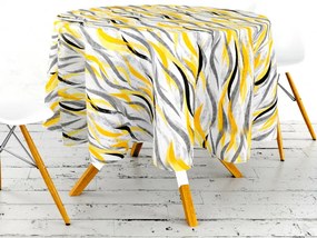 Ervi bavlněný ubrus na stůl kulatý -  žluto-šedé vlny