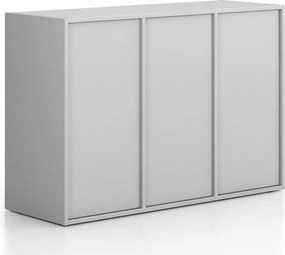 Kancelářská skříň FRAME, nízká, 3 dveře, 1299 x 450 x 881 mm, PUSH-lock, šedá