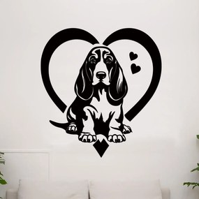 dřevo života Dřevěná samolepka Basset Hound v srdci Zvolte rozměr (cm): 75x80, Zvolte barvu dekoru: Černá