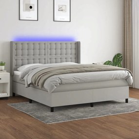 Box Spring Postel S Matrací A Led Textil Světle Šedá tlačítka 160 x 200 c