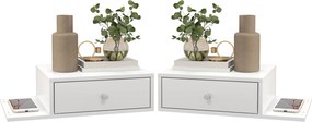 HOMCOM sada 2 nástěnných nočních stolků - sada 2 nočních stolků - boční polička a zásuvka - 55Š x 30H x 15V cm, bílý MDF
