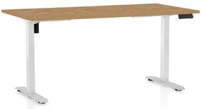 Výškově nastavitelný stůl OfficeTech B, 160 x 80 cm, bílá podnož, dub kamenný