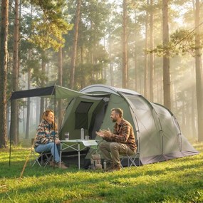 Outsunny stan pro 3–4 osoby — voděodolný rodinný stan s ložnicí, předním přístřeškem a obytnou částí, vodní sloupec 3000 mm, zelený