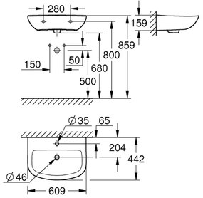 GROHE 39421000 - Závěsné umyvadlo BAU CERAMIC 609 × 442 mm keramika/bílá