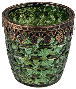 Zelený skleněný svícen na čajovou svíčku se zdobným okrajem – 9x9 cm
