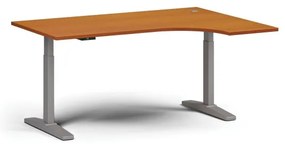 Výškově nastavitelný stůl, elektrický, 675-1325 mm, rohový pravý, deska 1600x1200 mm, šedá podnož, třešeň